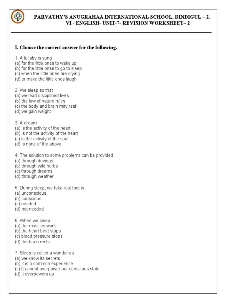 GR 6 English Unit 7 Revision Ws 2 | PDF