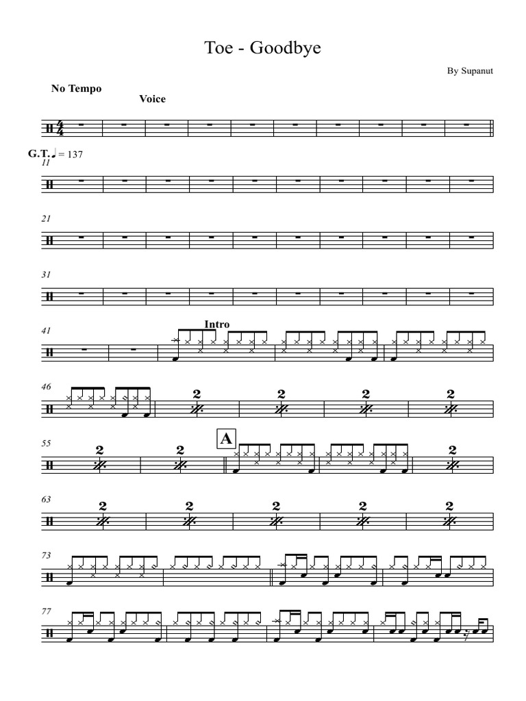 Toe-Goodbye-グッドバイ - Full Score | PDF