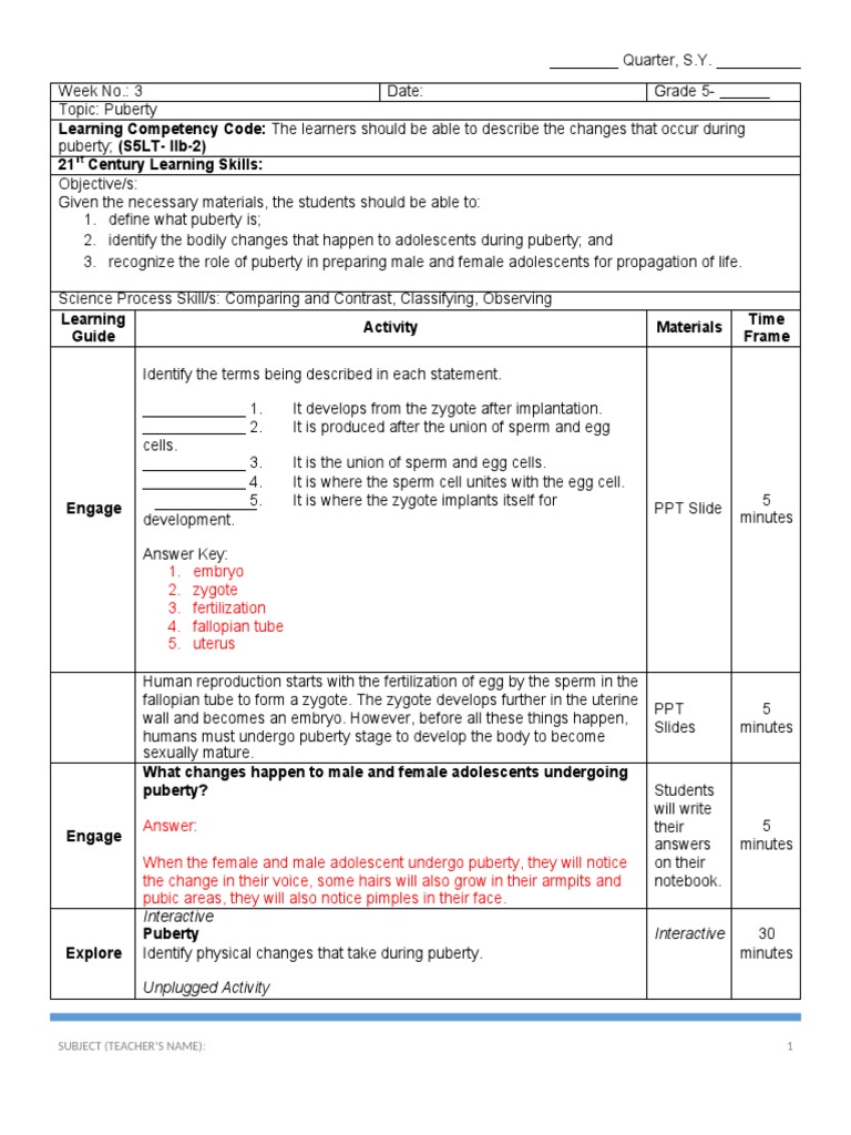 ST Grade 5 PUBERTY-LP | PDF