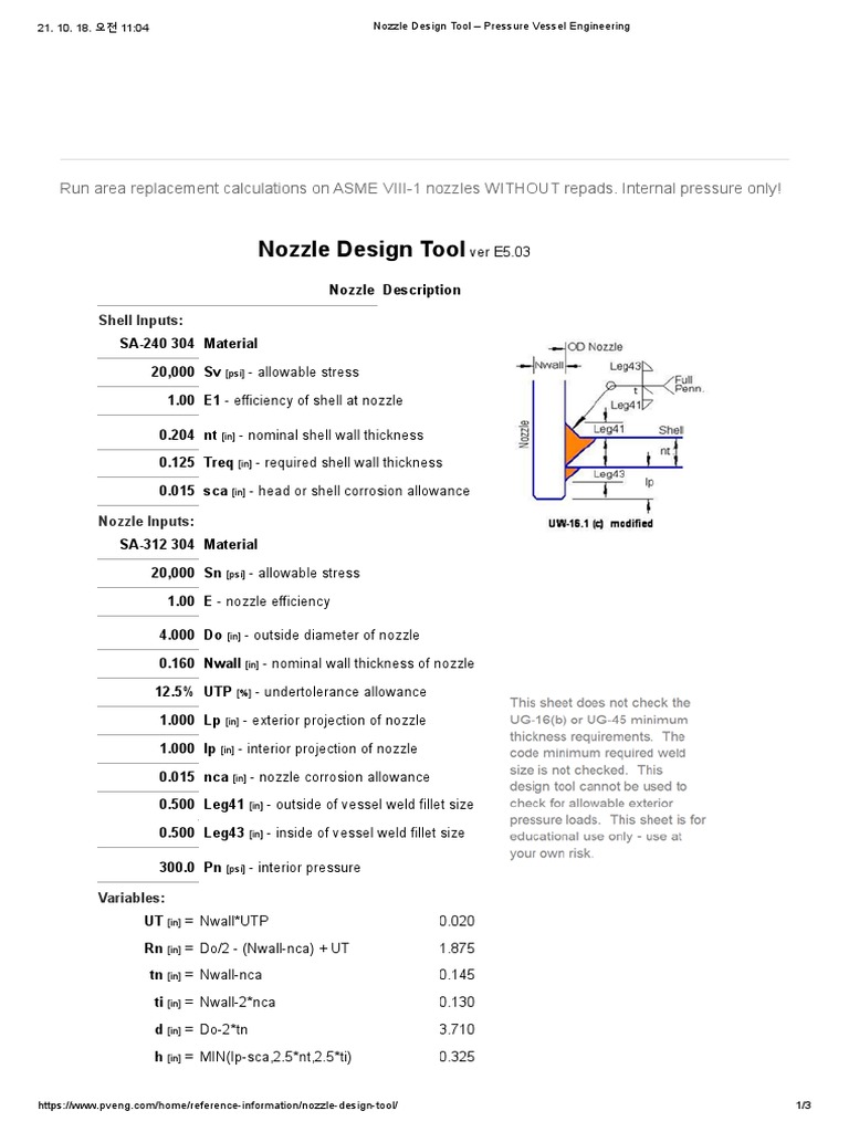 Nozzle Design Tool - Pressure Vessel Engineering | PDF
