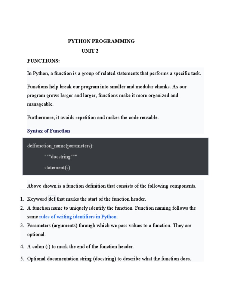 'Python Notes Unit 2 | PDF | Control Flow | Subroutine 'Python Notes Unit 2 | PDF | Control Flow | Subroutine