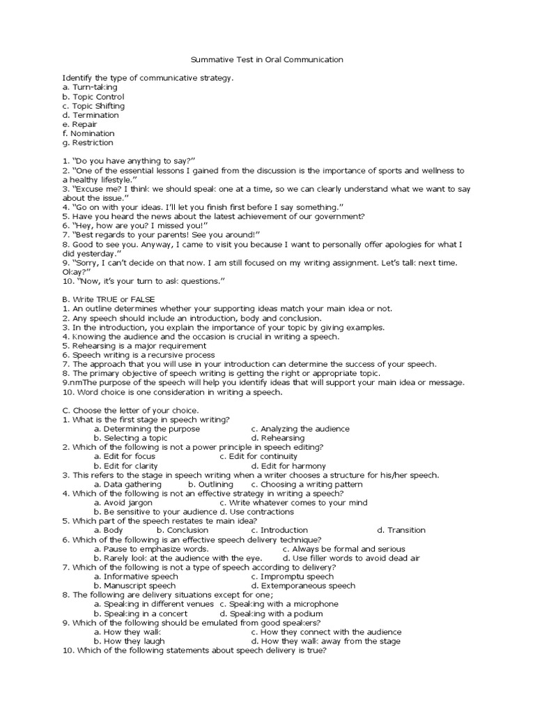 Summative Test in Oral Communication | PDF | Career & Growth | Social ...