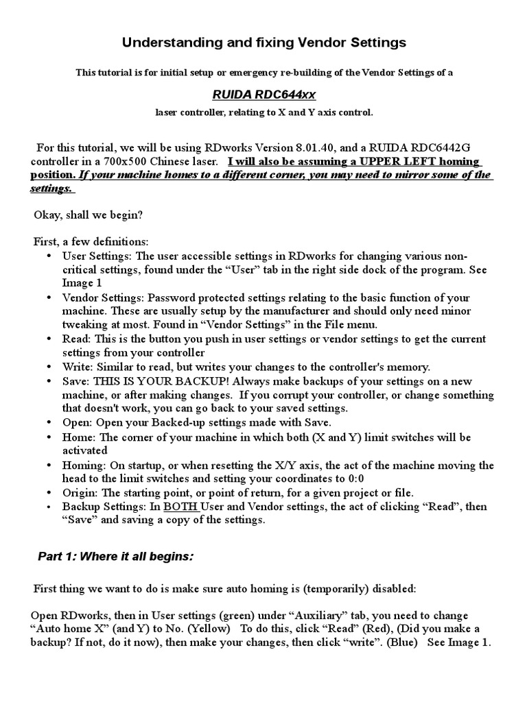 Understanding and fixing Vendor Settings for a RUIDA laser controller | PDF | Backup | Power Supply