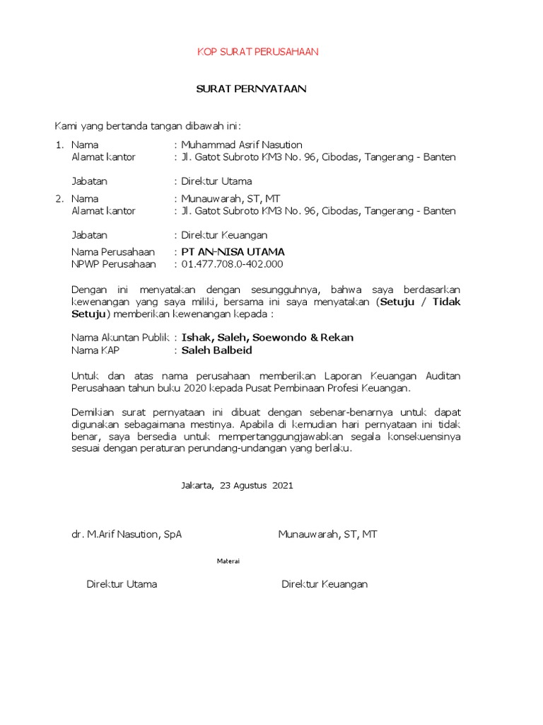 Surat Pernyataan Kewenangan P2PK | PDF