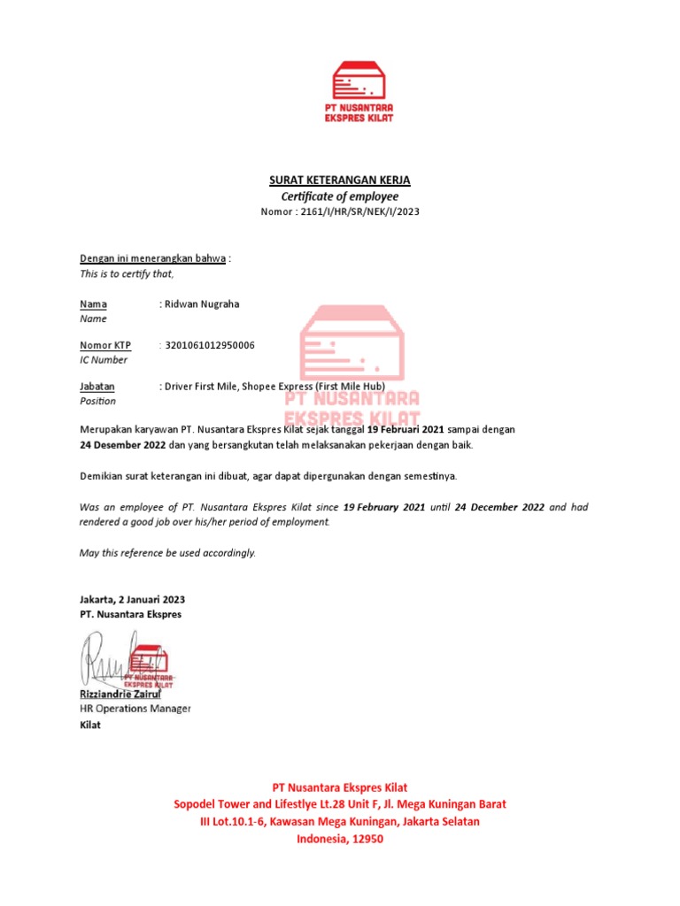 Paklaring Ridwan | PDF