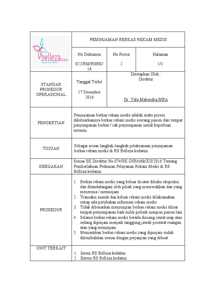 7.sop Peminjaman Berkas Rekam Medis | PDF
