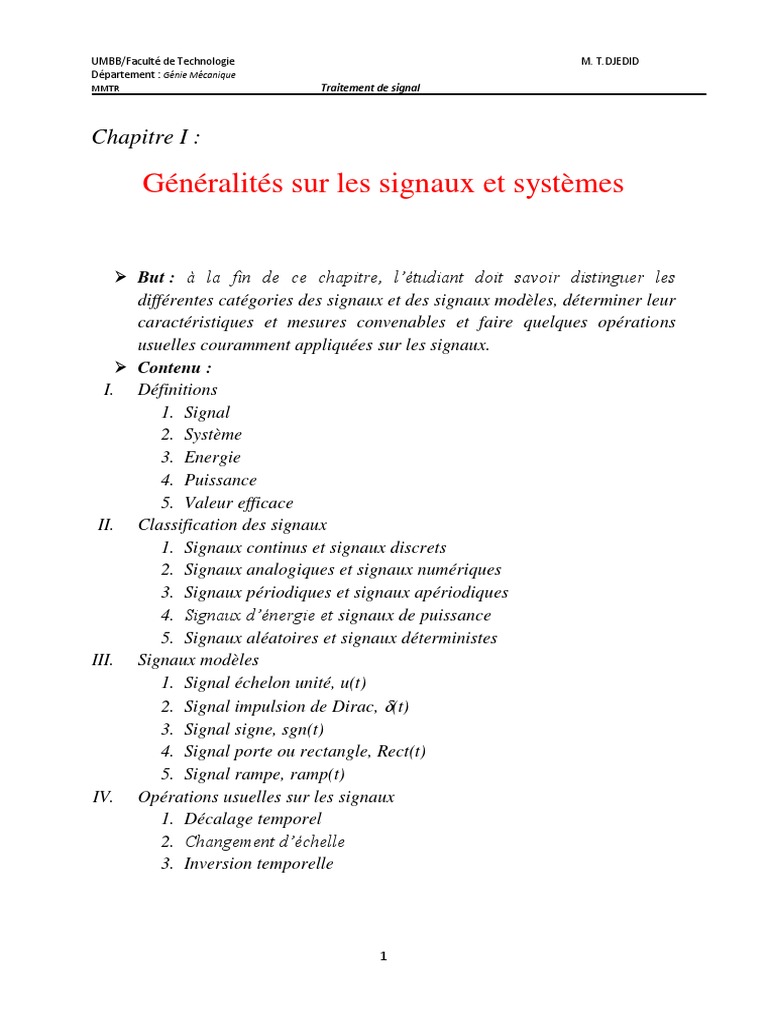 Signaux et Systèmes : Signal Rampe | PDF | Puissance (physique)
