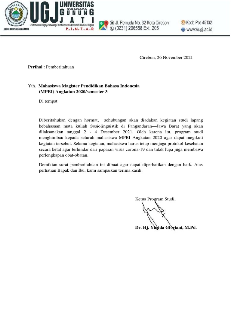 Surat Pemberitahuan Studi Lapang Sosiolinguistik | PDF Surat Pemberitahuan Studi Lapang Sosiolinguistik | PDF
