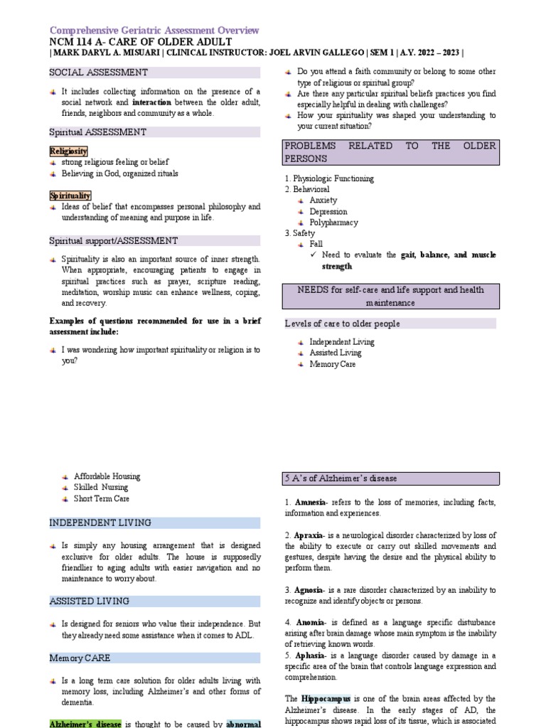 Care of Older Adult Full Notes For Next Weeks Quiz | PDF | Nursing ...
