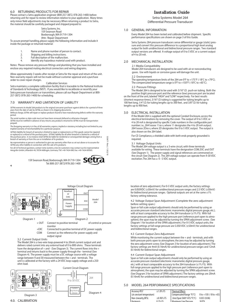 Setra Model 264 Operating Instructions | PDF | Calibration | Pressure ...