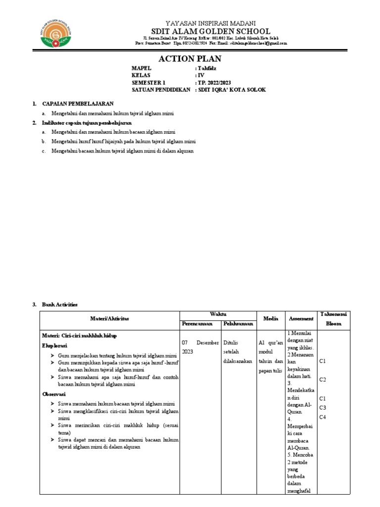 Format Action Plan M Salahuddin | PDF