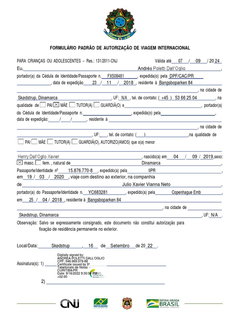 Formulário de autorização de viagem internacional para criança | PDF ... Formulário de autorização de viagem internacional para criança | PDF ...