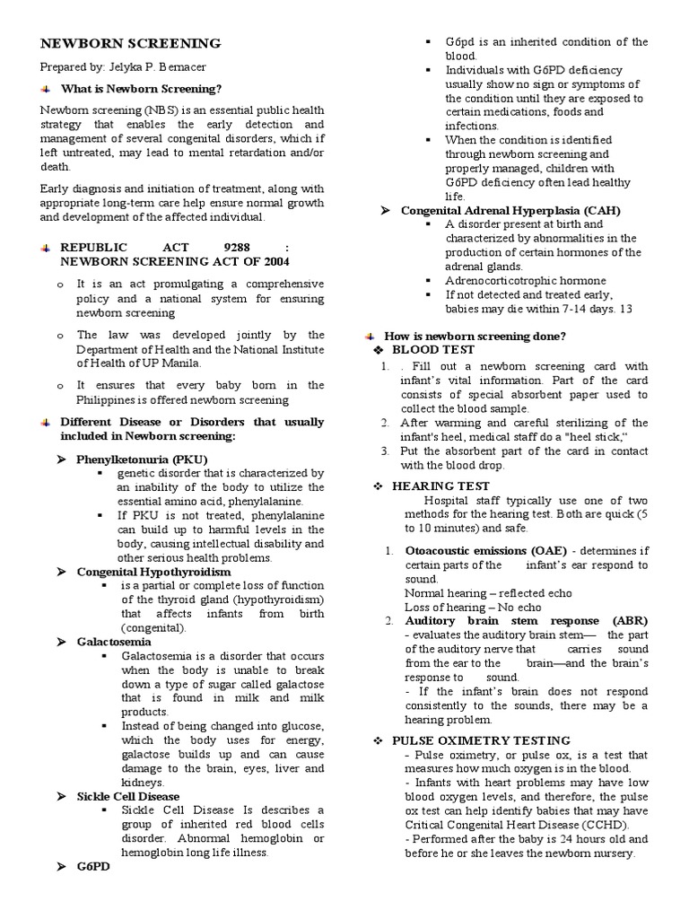 Newborn Screening | Download Free PDF | Screening (Medicine) | Health ...
