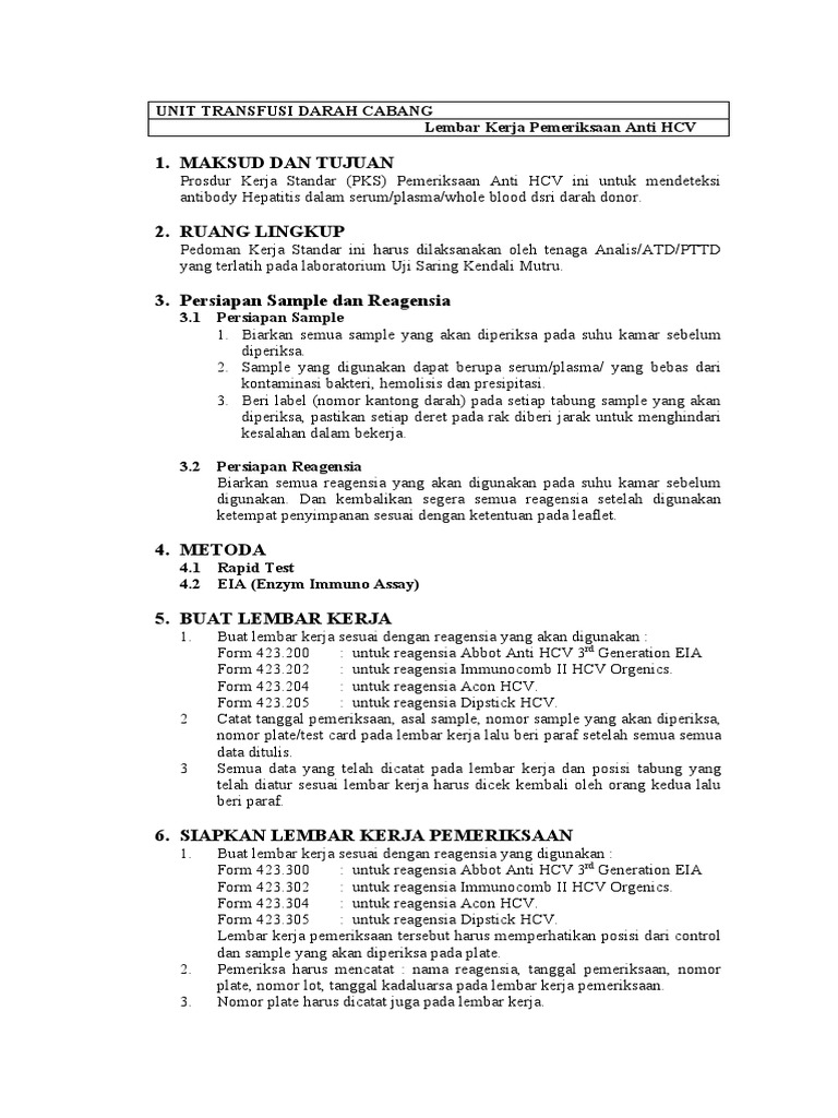 Lembar Kerja Pemeriksaan Anti HCV | PDF