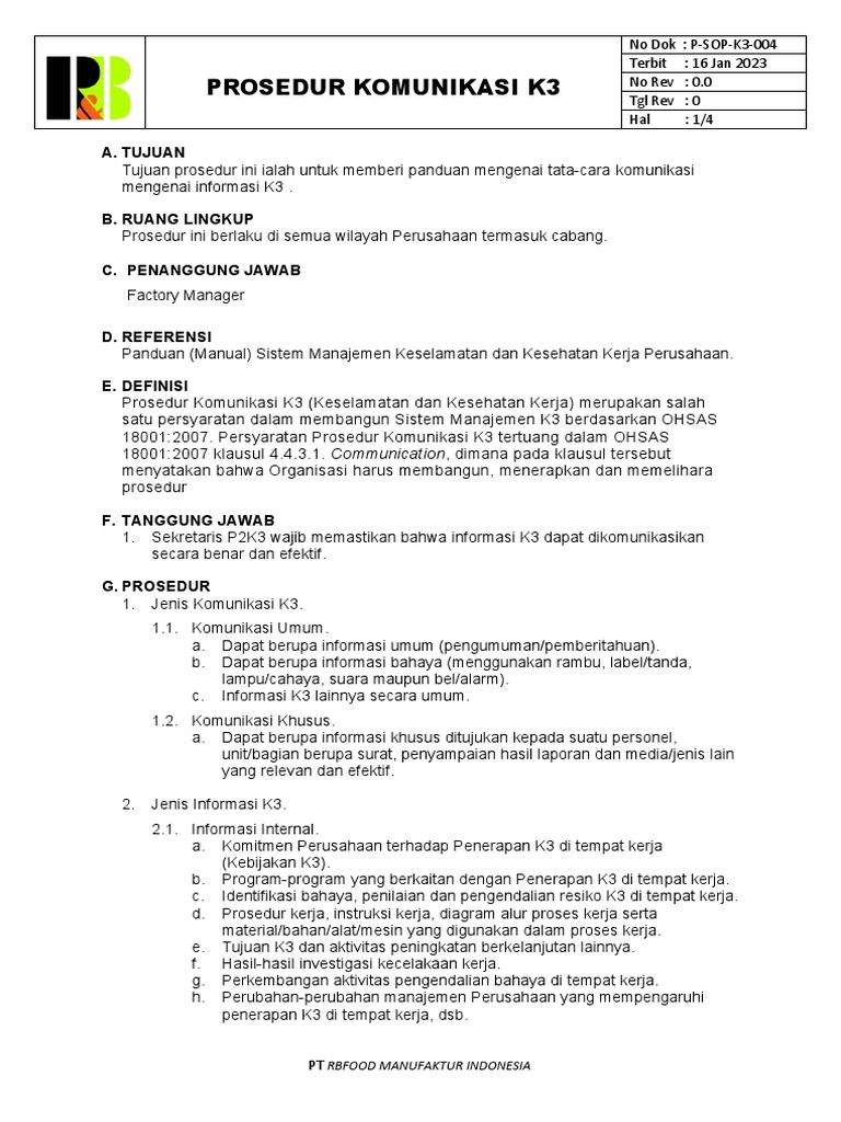 Prosedur Komunikasi K3 | PDF