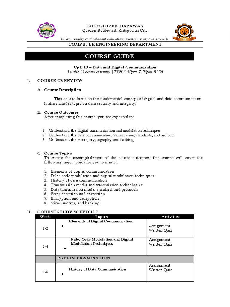 Data Communication Course Guide CpE 10 | PDF | Computers