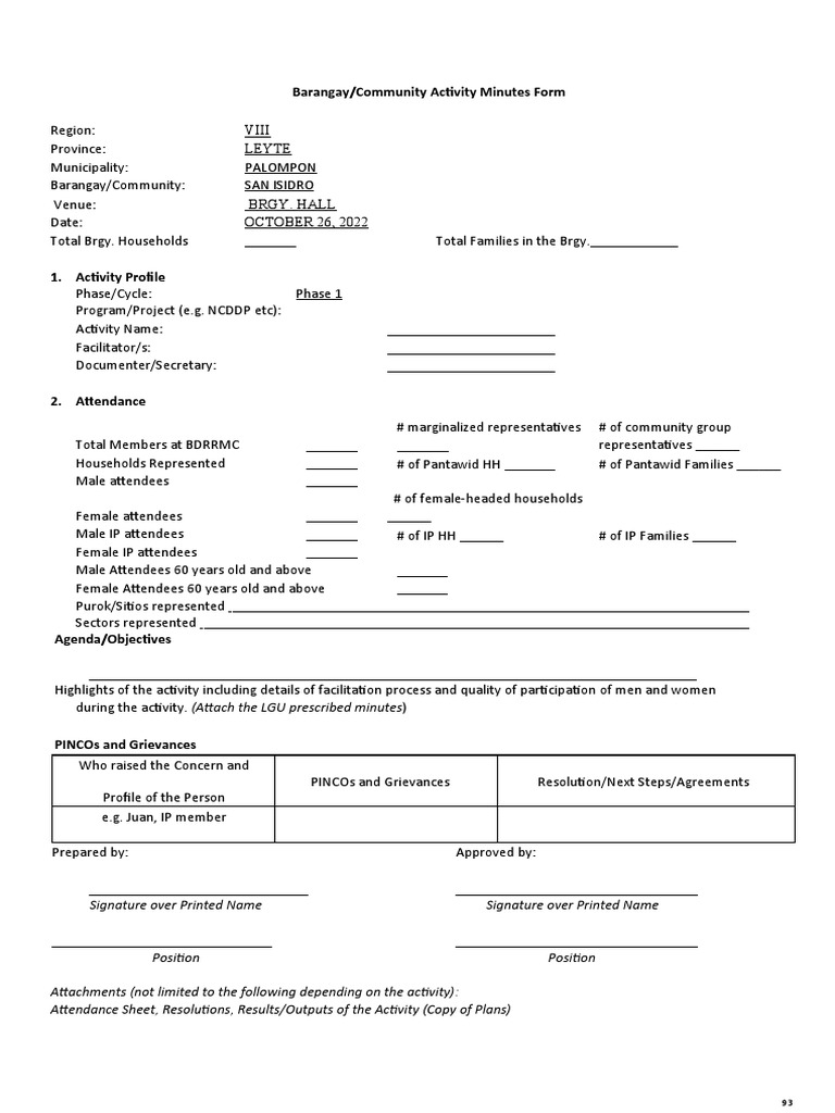 Barangay - Community Activity Minutes Form | PDF