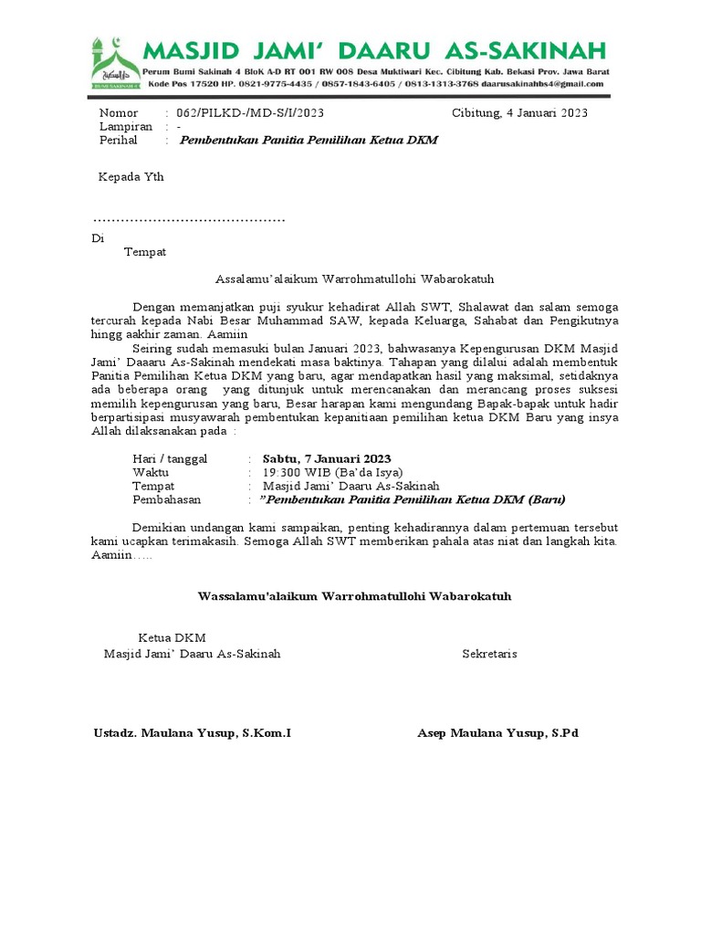 Surat Undangan Pemilihan Ketua DKM | PDF