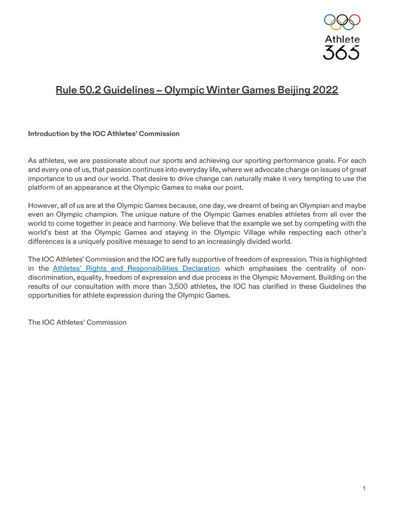 Rule 50.2 Guidelines Olympic Winter Games Beijing 2022 Nov 2021 | PDF