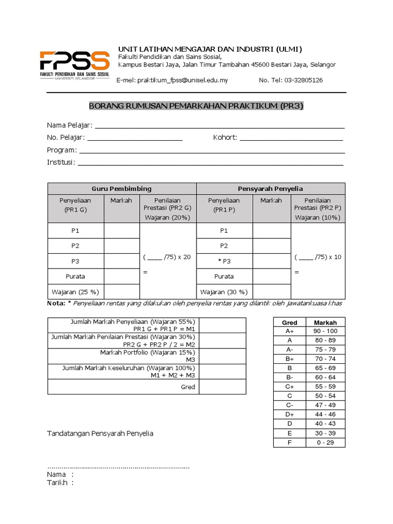 Borang Rumusan Pemarkahan Praktikum (PR3) | PDF