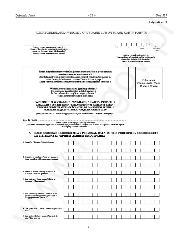Wniosek o Wydanie Lub Wymiane Karty Pobytu | PDF Wniosek o Wydanie Lub Wymiane Karty Pobytu | PDF