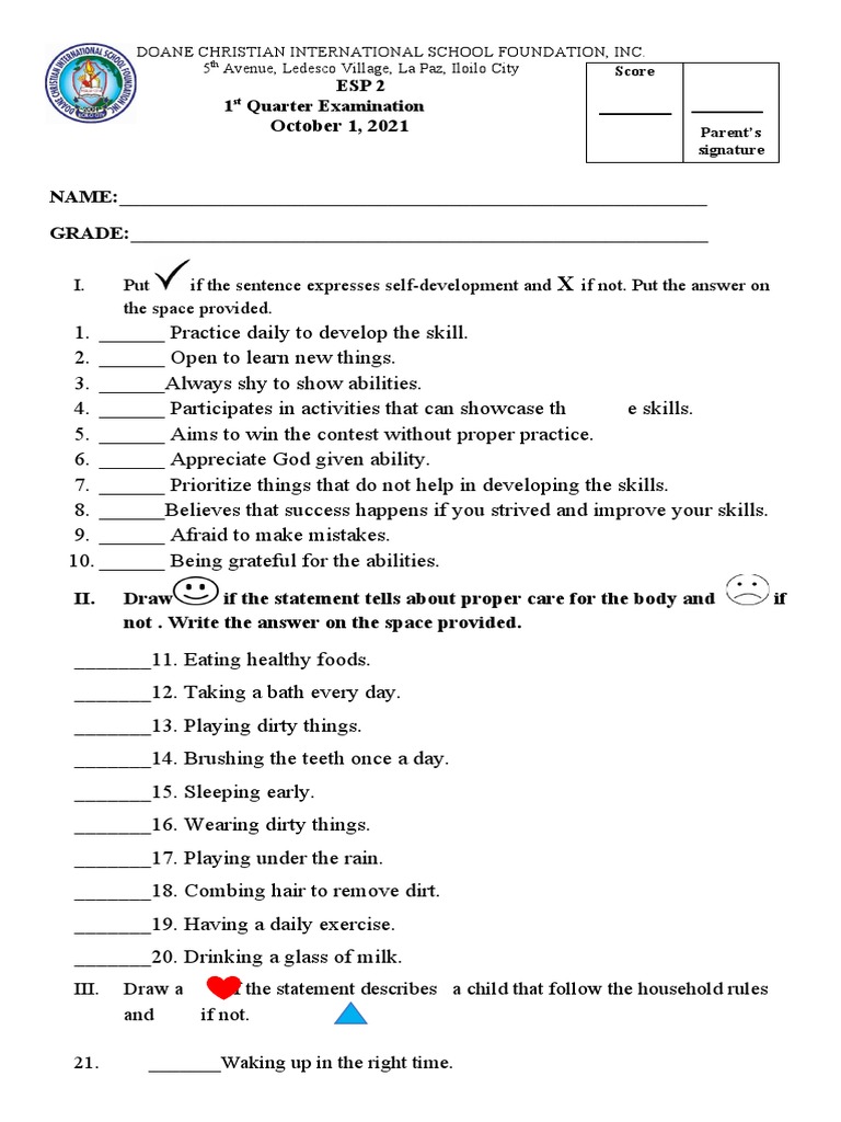 Esp 2 1 Quarter Examination | PDF