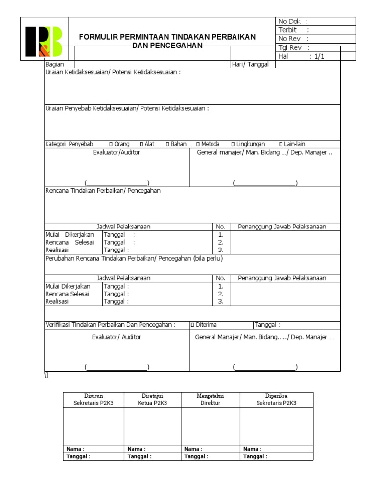 Form Permintaan Tindakan Perbaikan Dan Pencegahan | PDF