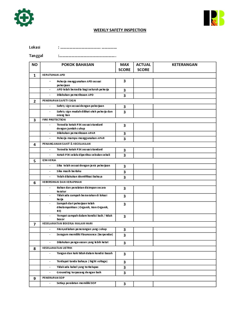 Chek-List Inspeksi k3 | PDF