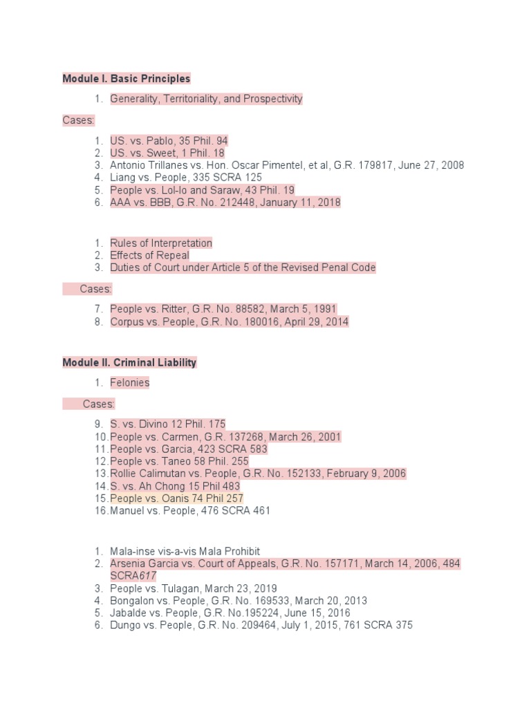 List of Cases in Crim Laws | PDF | Public Sphere | Misconduct