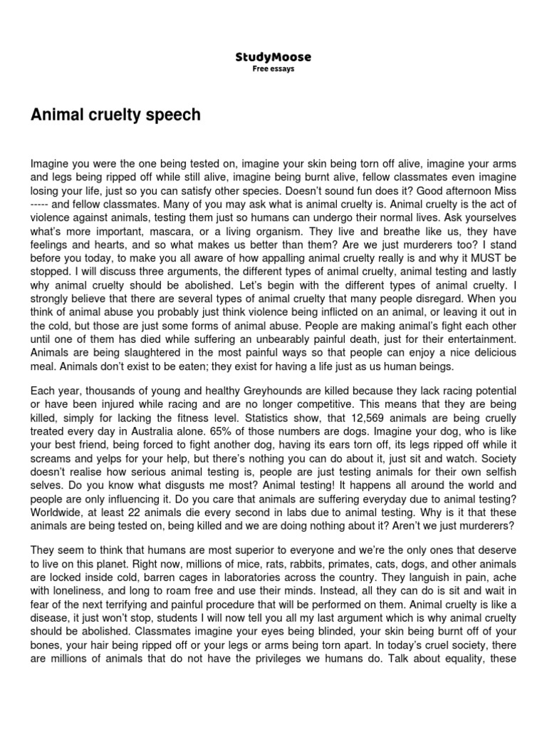Animal Cruelty Speech | PDF