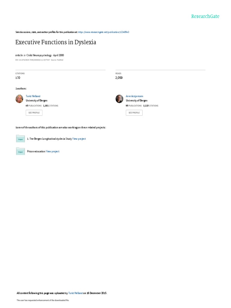 Executive Functions in Dyslexia | PDF | Dyslexia | Wechsler Adult ...