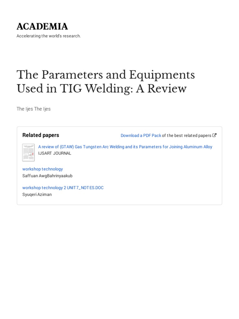TIG Welding: Parameters and Techniques | PDF | Construction | Welding
