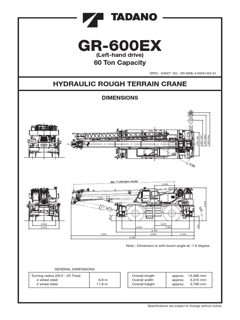 GR-600EX Hydraulic Rough Terrain Crane | PDF | Crane (Machine) | Pump