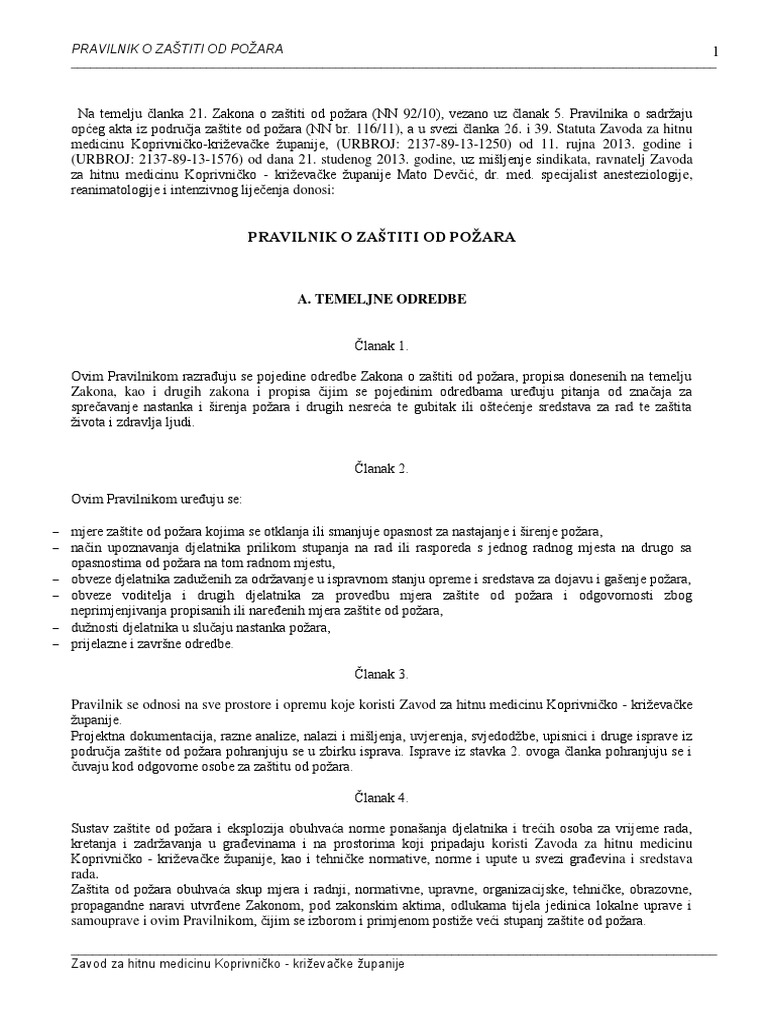 Pravilnik o Zastiti Od Pozara | PDF