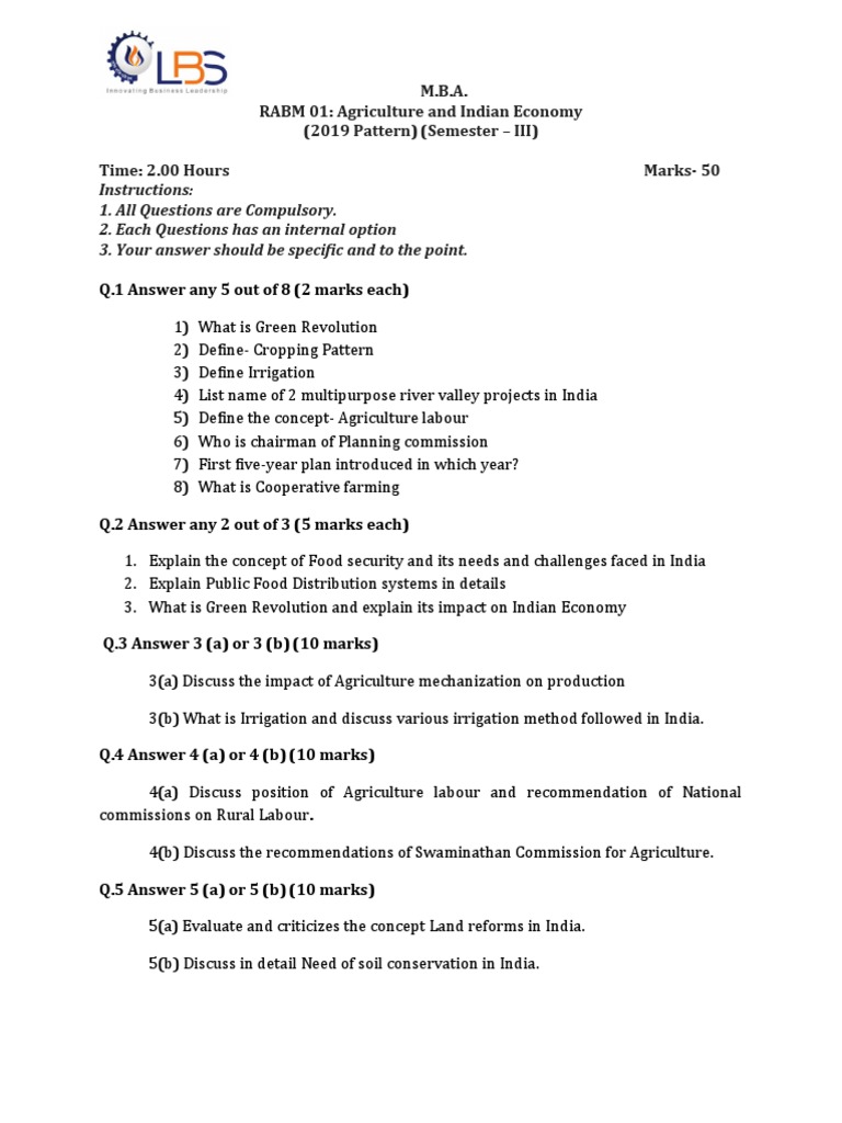 RABM Agriculture and Indian Economy | PDF
