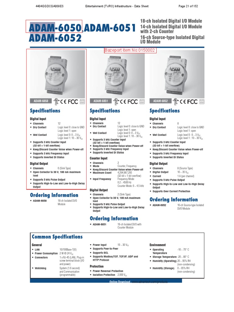 ADAM-6050 ADAM-6051 ADAM-6052: Specifications Specifications Specifications | PDF | Computing ...