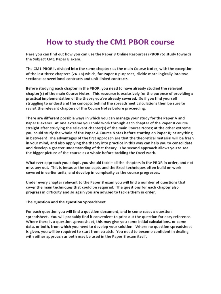 How To Study The CM1 PBOR Course V01 | PDF | Spreadsheet | Theory