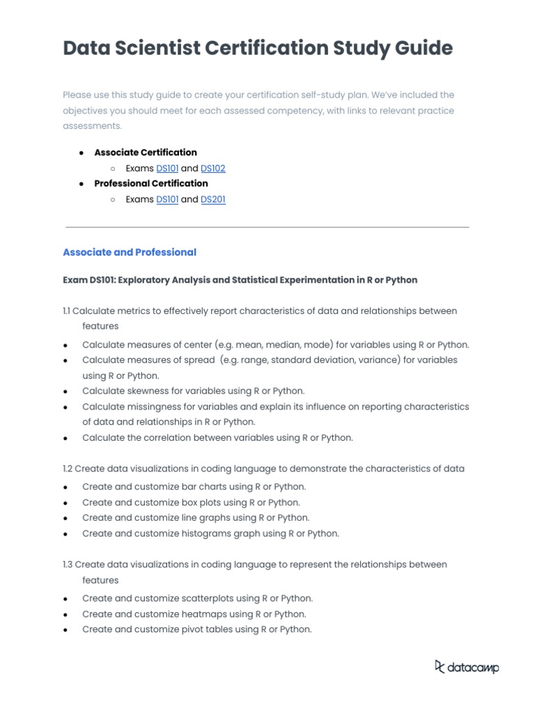 Data Scientist Certification Study Guide | PDF | Statistics | Postgre Sql