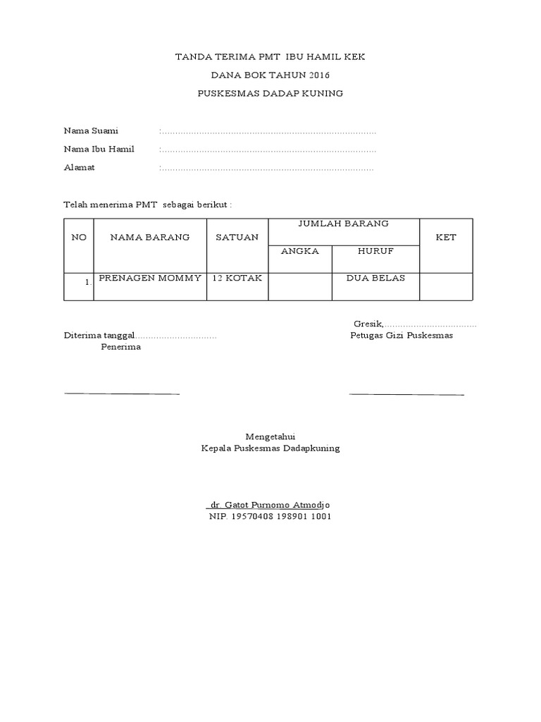 Tanda Terima PMT Bok | PDF