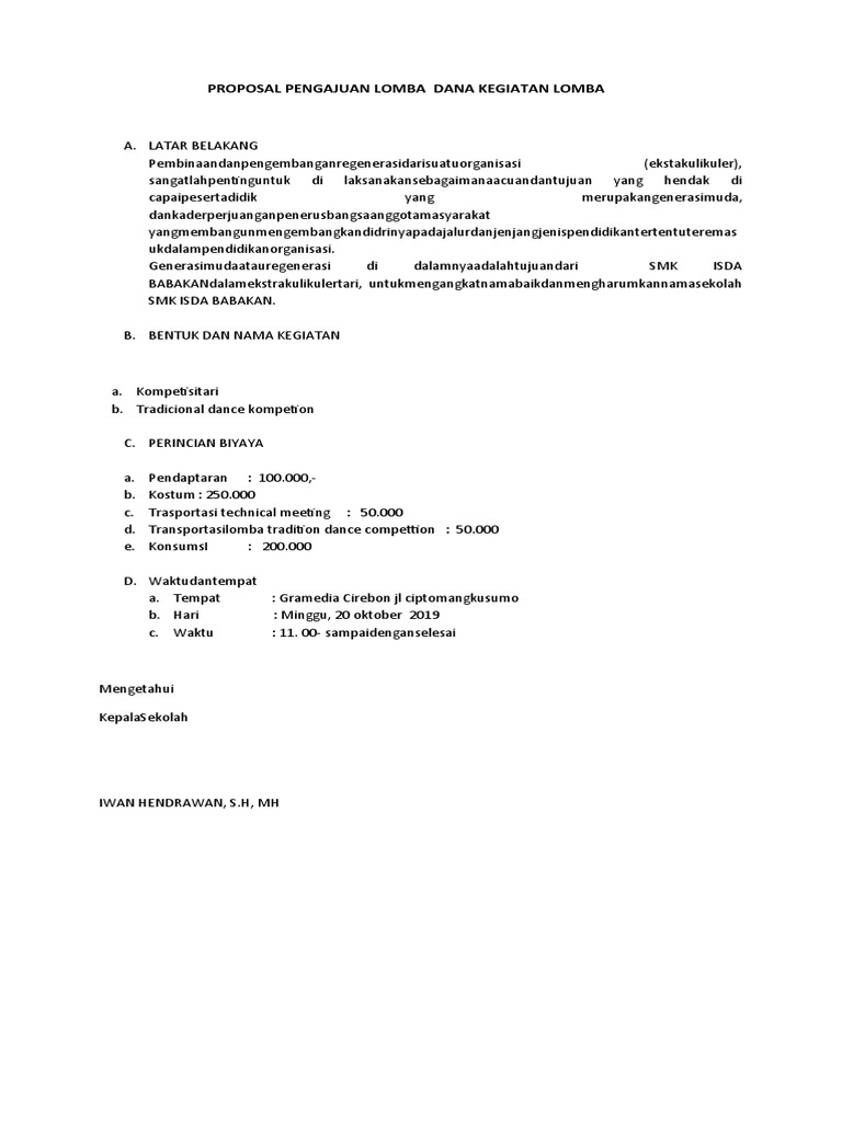 Proposal Pengajuan Lomba Dana Kegiatan Lomba | PDF