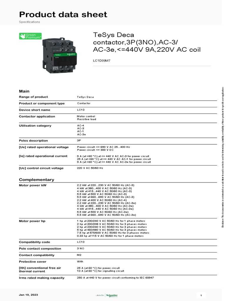 TeSys Deca Contactors - LC1D09M7 | PDF | Alternating Current | Mains ...