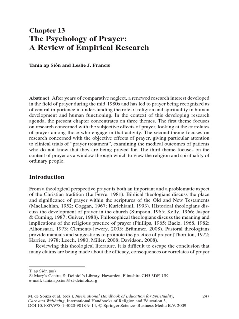The Psychology of Prayer: A Review of Empirical Research: Tania Ap Si ...