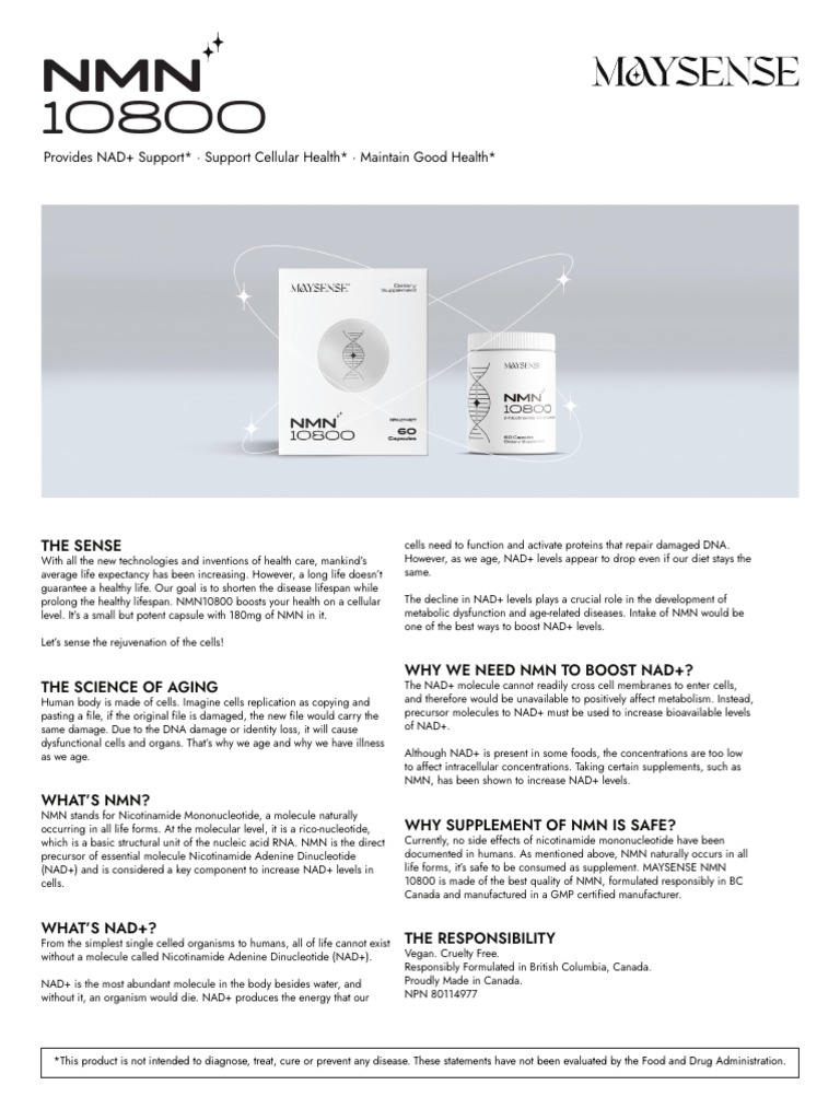 NMN Poster en | PDF | Nicotinamide Adenine Dinucleotide | Cell (Biology)