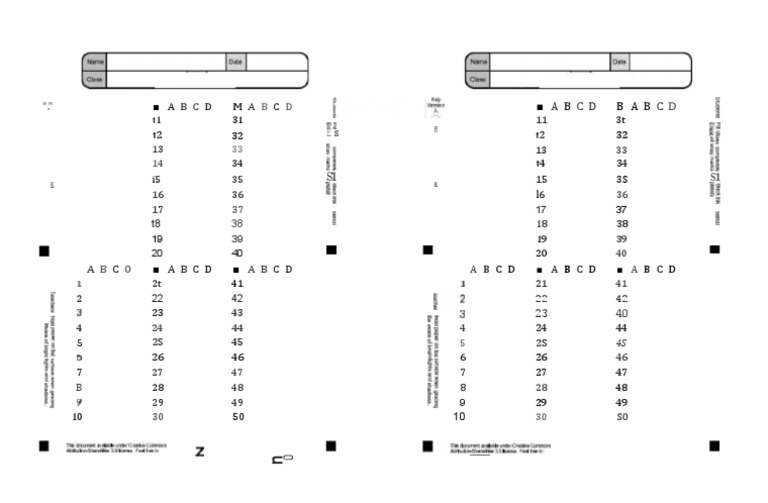 PDF Zipgrade Answer Sheet 50 | PDF