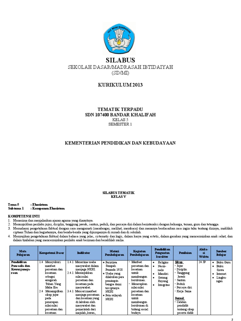 Silabus Kelas 5 Tema 5 | PDF