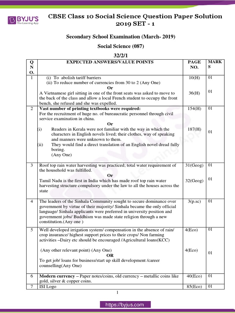 Social Science 2019 Solutions | PDF