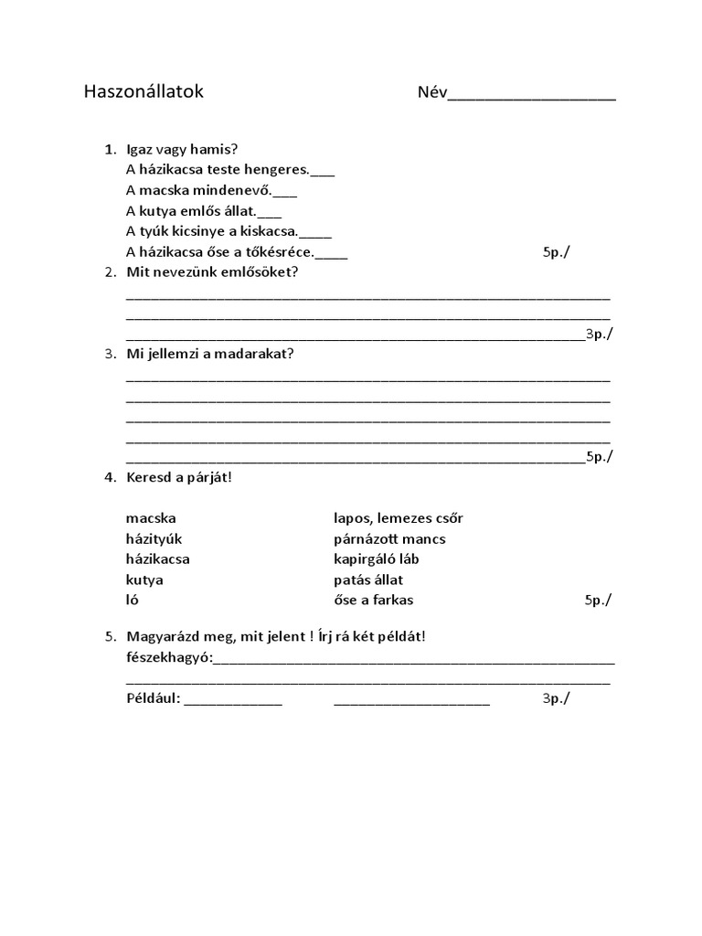 Haszonállatok Név | PDF
