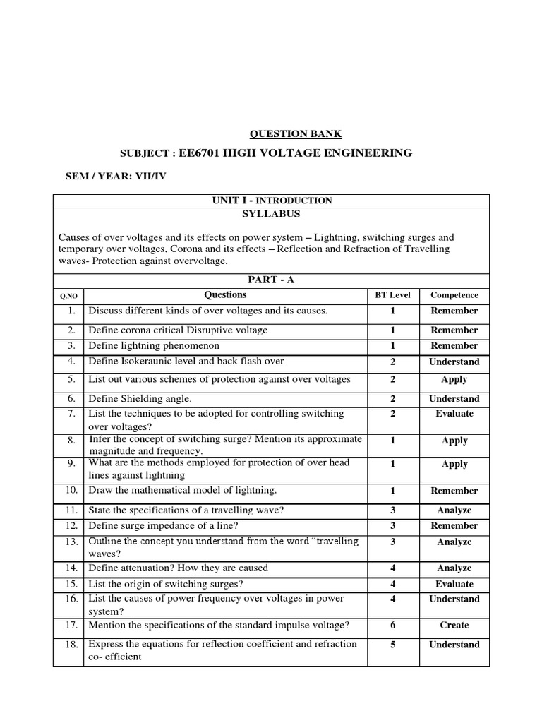 High Voltage Engineering Question Bank | PDF | Electrical Breakdown ...