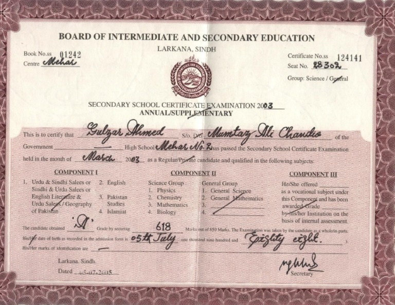 SSC Certificate | PDF