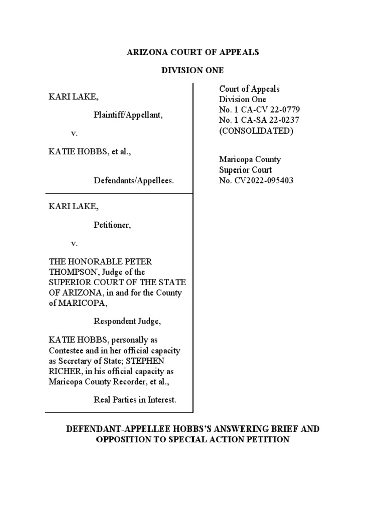 2023-01-17 Hobbs Answering Brief | PDF | Burden Of Proof (Law ...